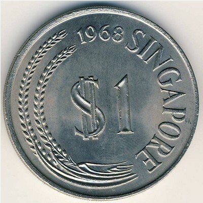 1968 Монета Сингапур 1 доллар Лев Медь-Никель UNC
