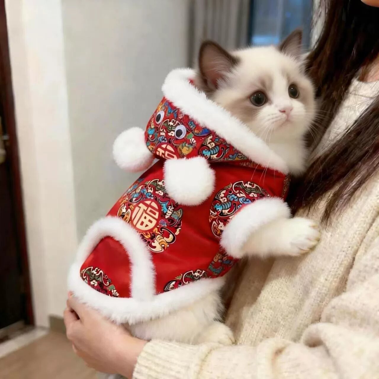 Новогодний костюм Тан для котят, праздничная зимняя одежда для британских короткошерстных кошек синего цвета и домашних