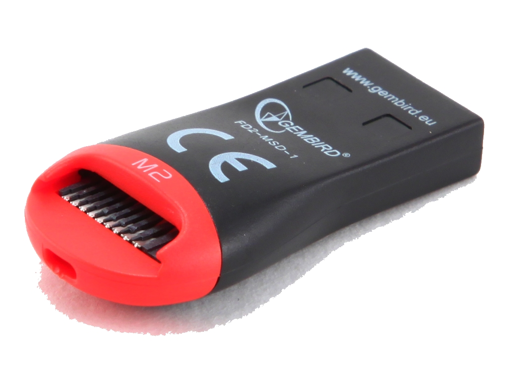 Устройство чтения карт памяти USB 2.0 Gembird FD2-MSD-1, MicroSD, черно-красный