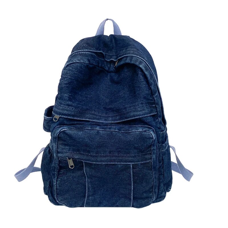 Джинсовый Винтажный Женский Рюкзак Большой Вместимости DEEP BLUE