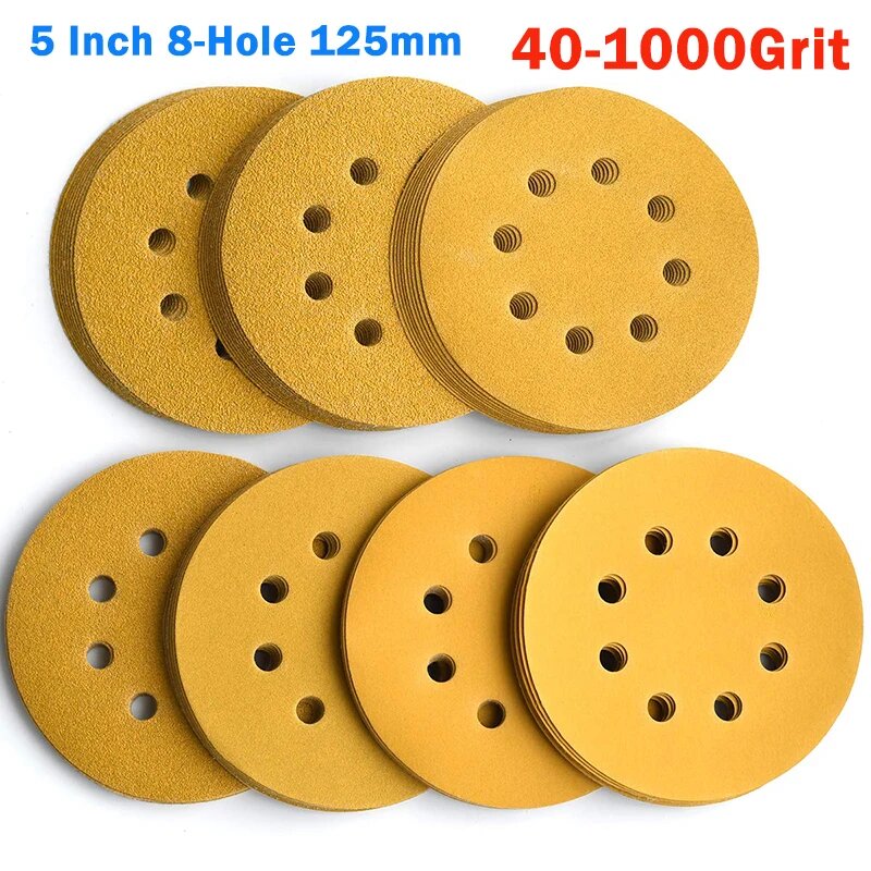 Шлифовальные диски 5" на липучке, набор 3шт, 800 Grit, желтые