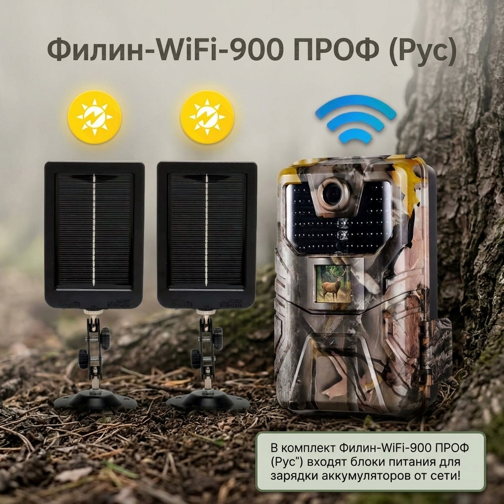 Фотоловушка с двумя солнечными батарями Филин-WiFi900 и SP06