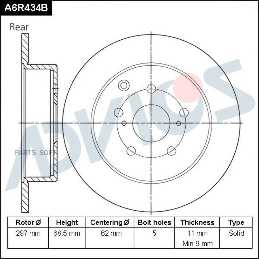 Диск тормозной зад. ADVICS от официального дистрибьютора, ADVICS, артикул A6R434B