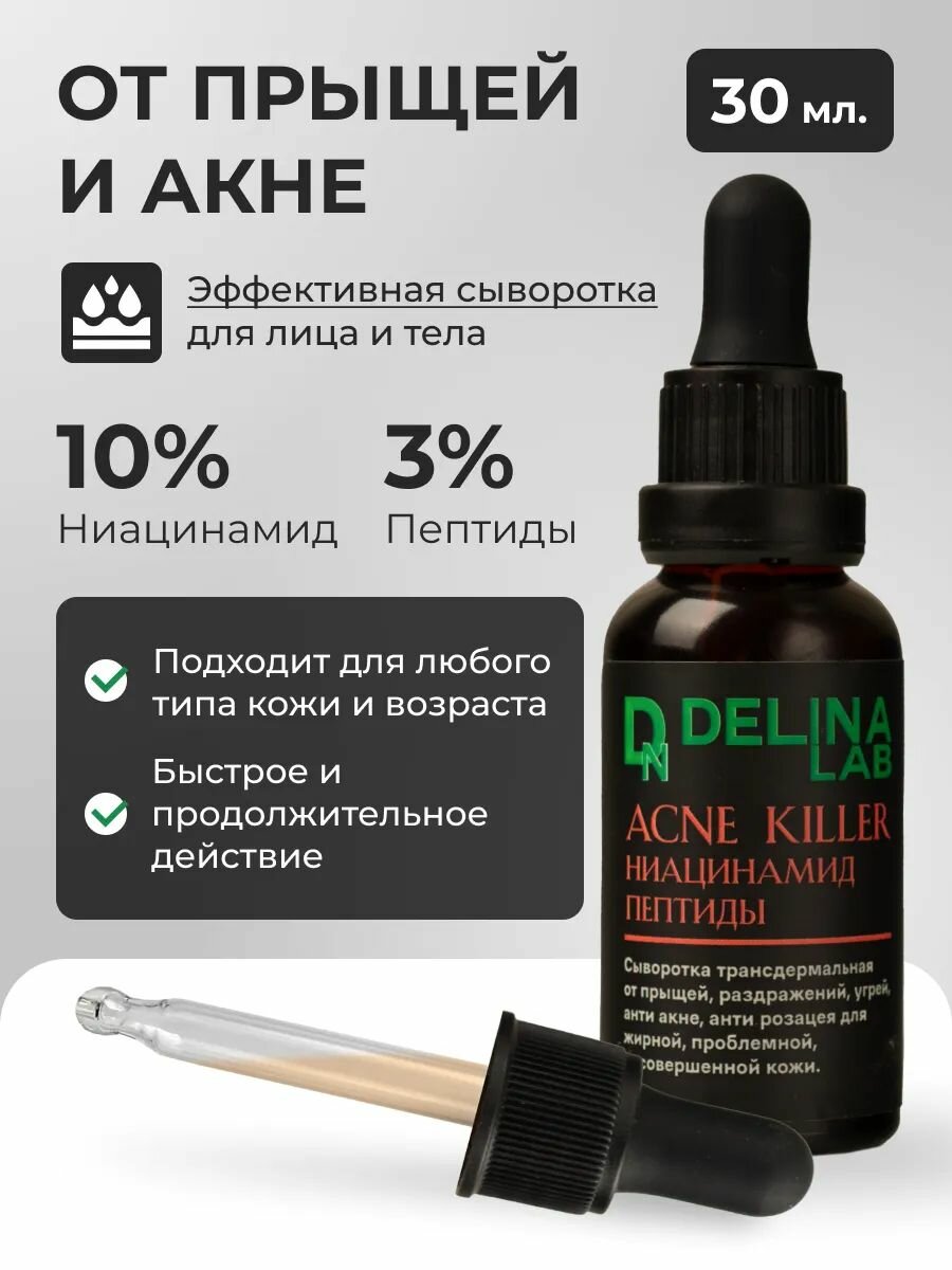 Сыворотка DELINA LAB Ниацинамид Пептиды от прыщей и акне ACNE KILLER