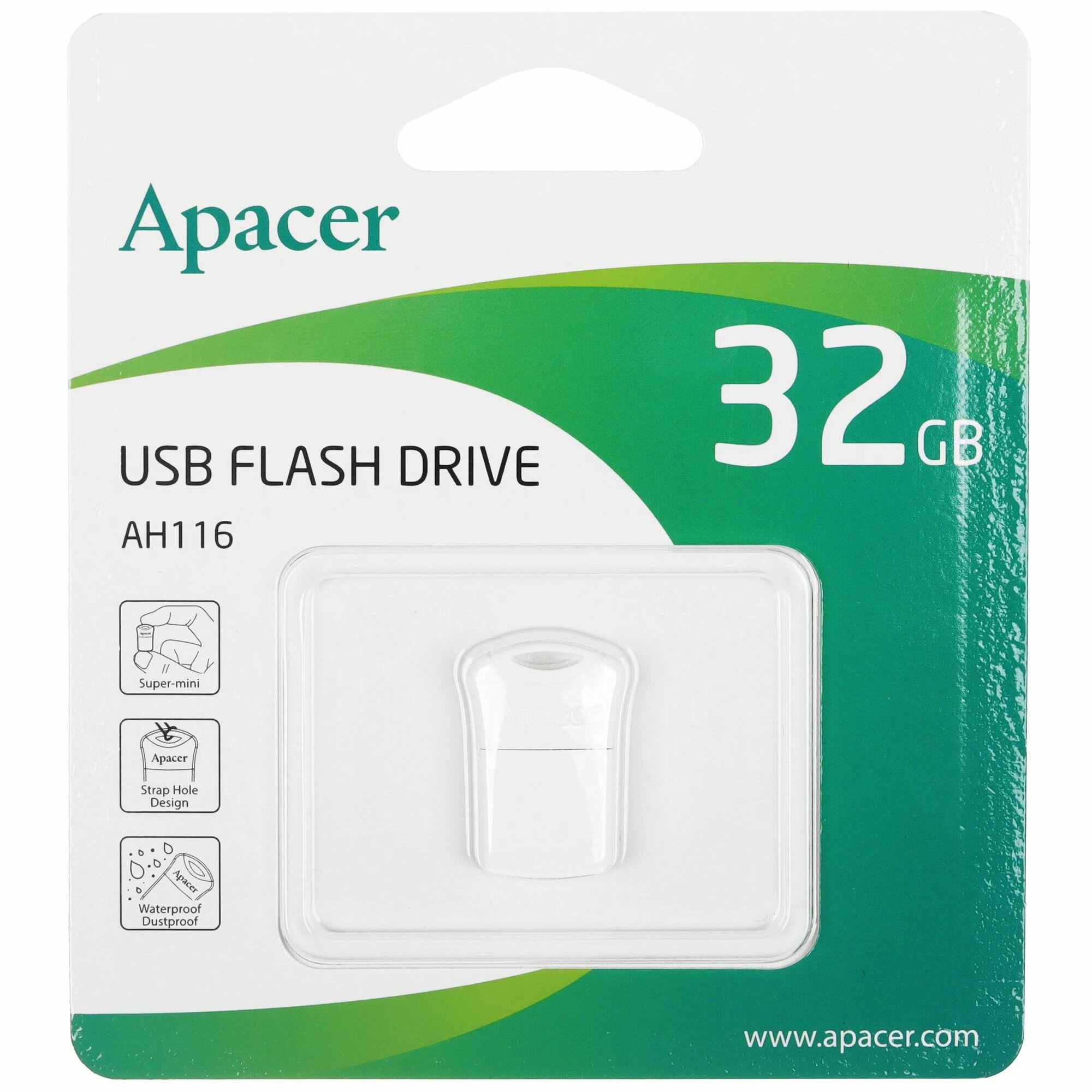 Память USB Flash 32 ГБ APACER AH116 (AP32GAH116W-1) - USB2.0, USB Type-A