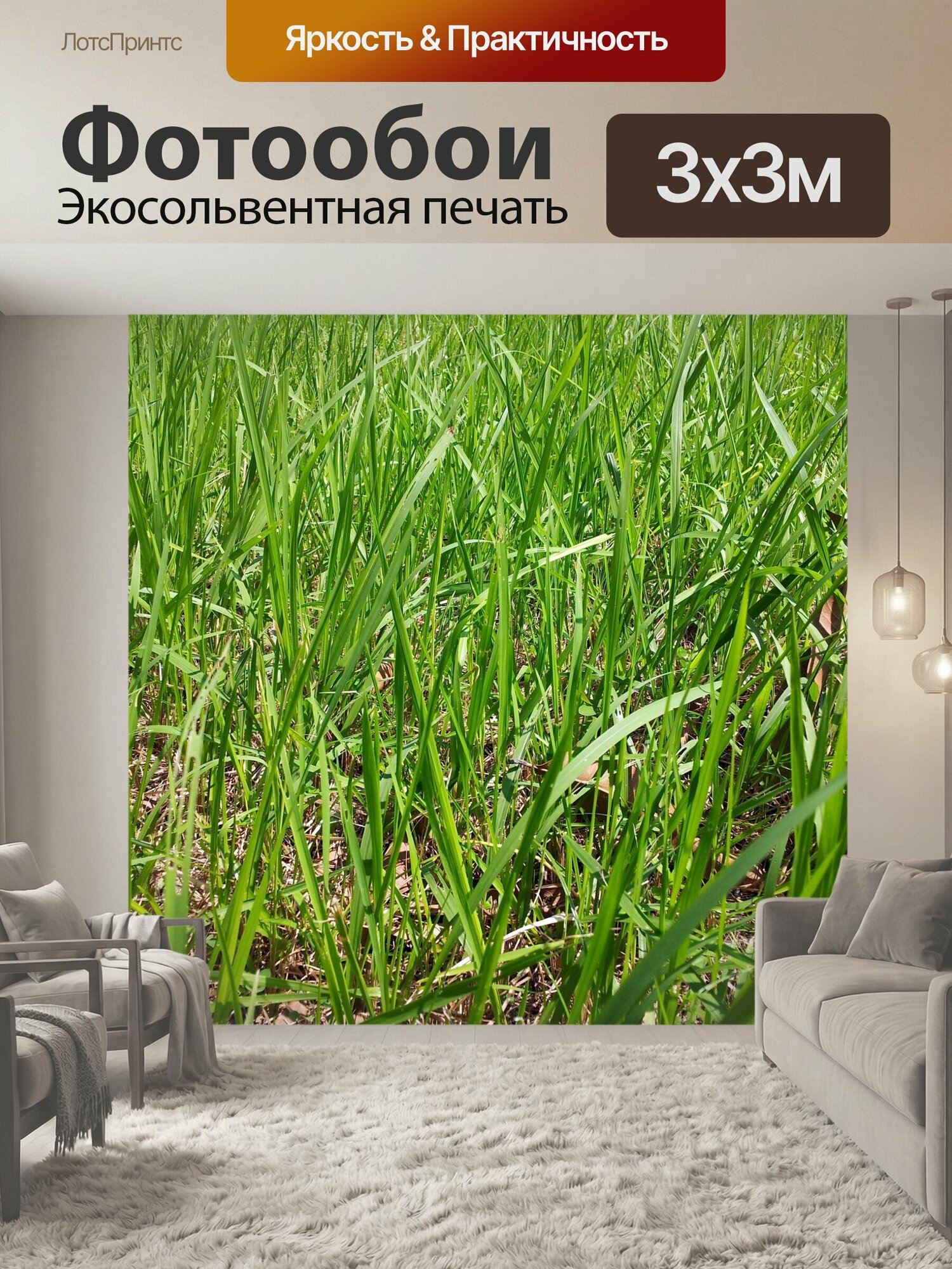 Фотообои "Зеленая трава обои зеленая трава обои зеленая трава обои" 300x300 см. экосольвентная печать