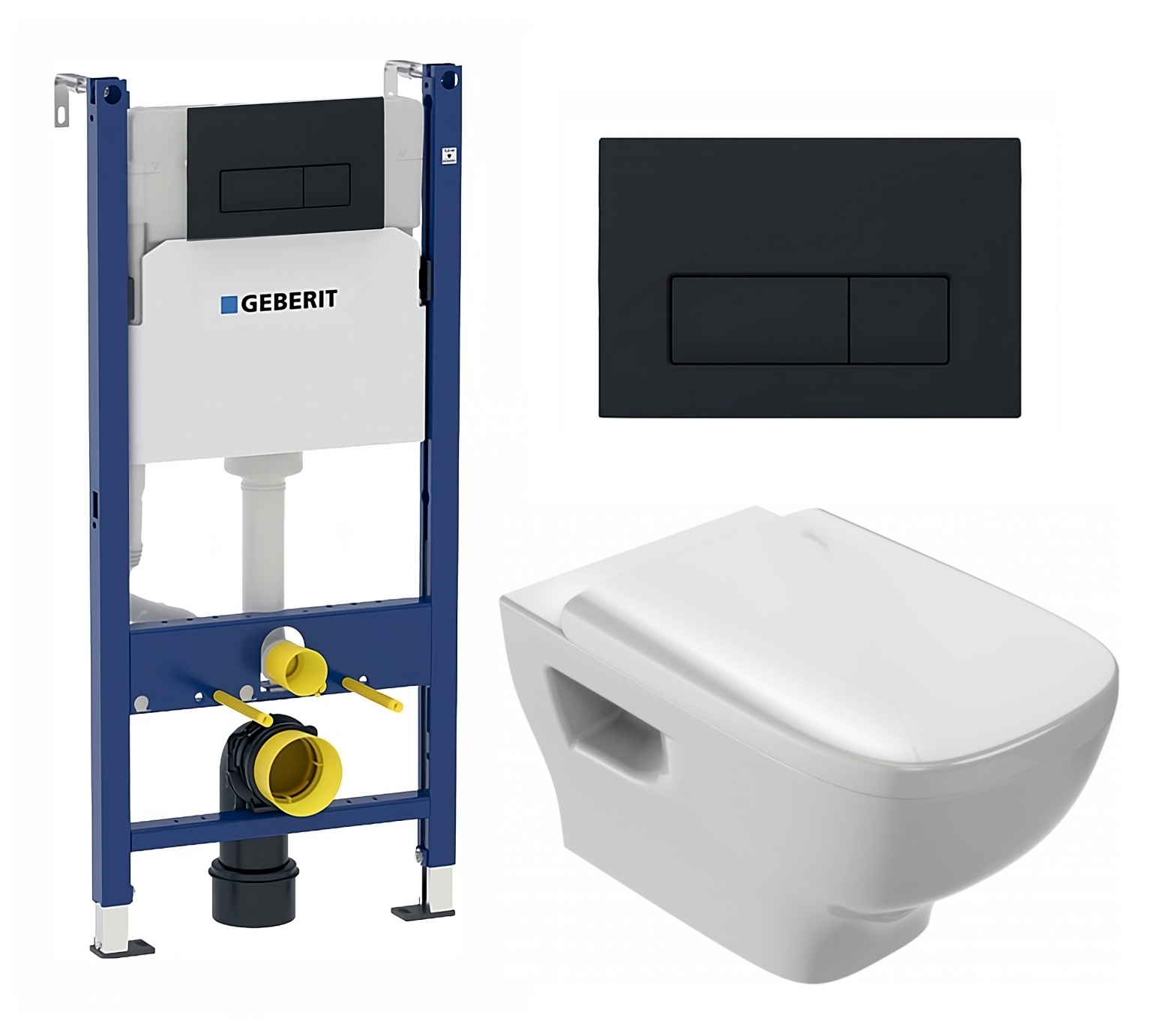 Комплект 3 в 1 инсталляция Geberit Duofix + Унитаз подвесной Jacob Delafon Struktura EDE102-00 + кнопка черная матовая