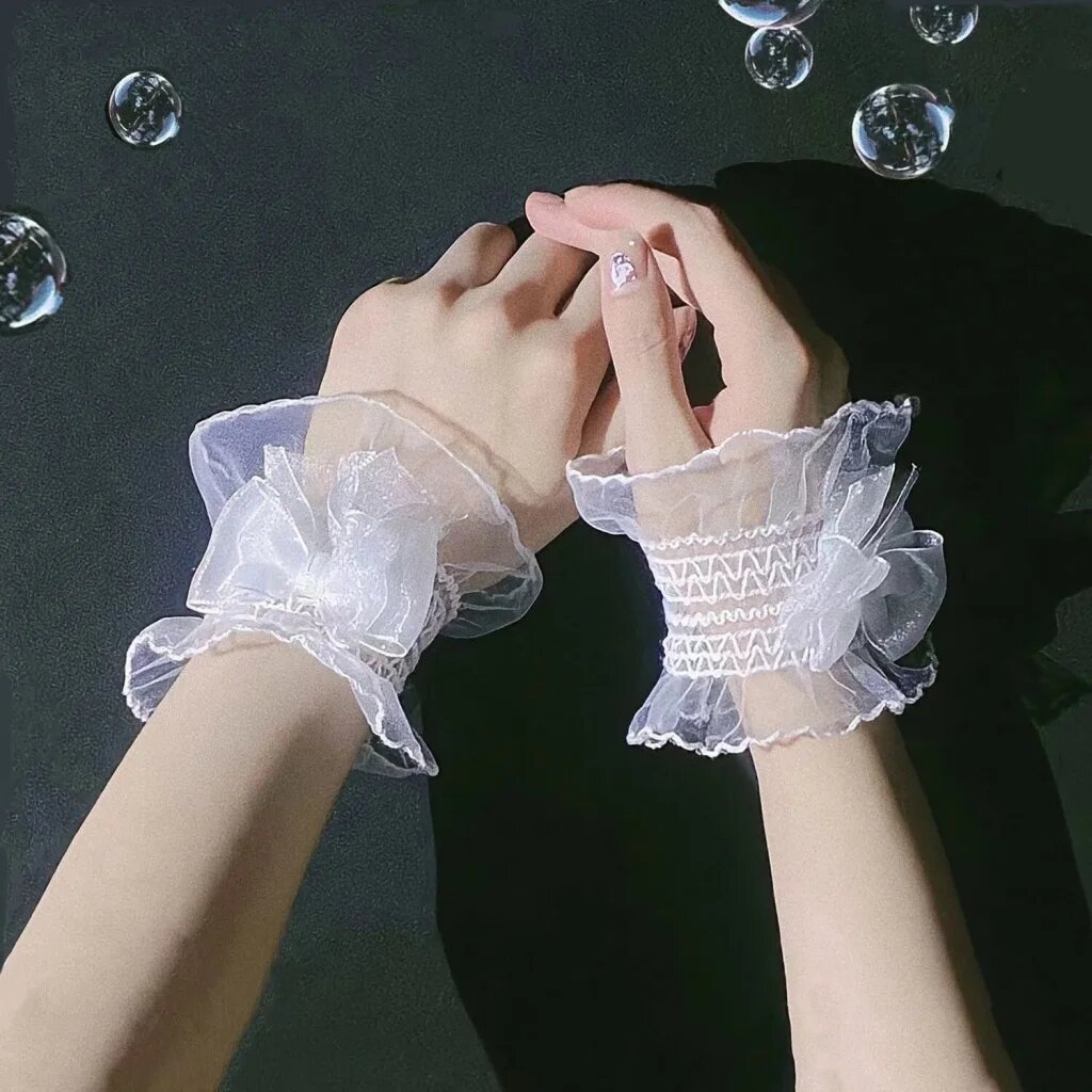 Lolita Loli черные сетчатые перчатки Ruffle White