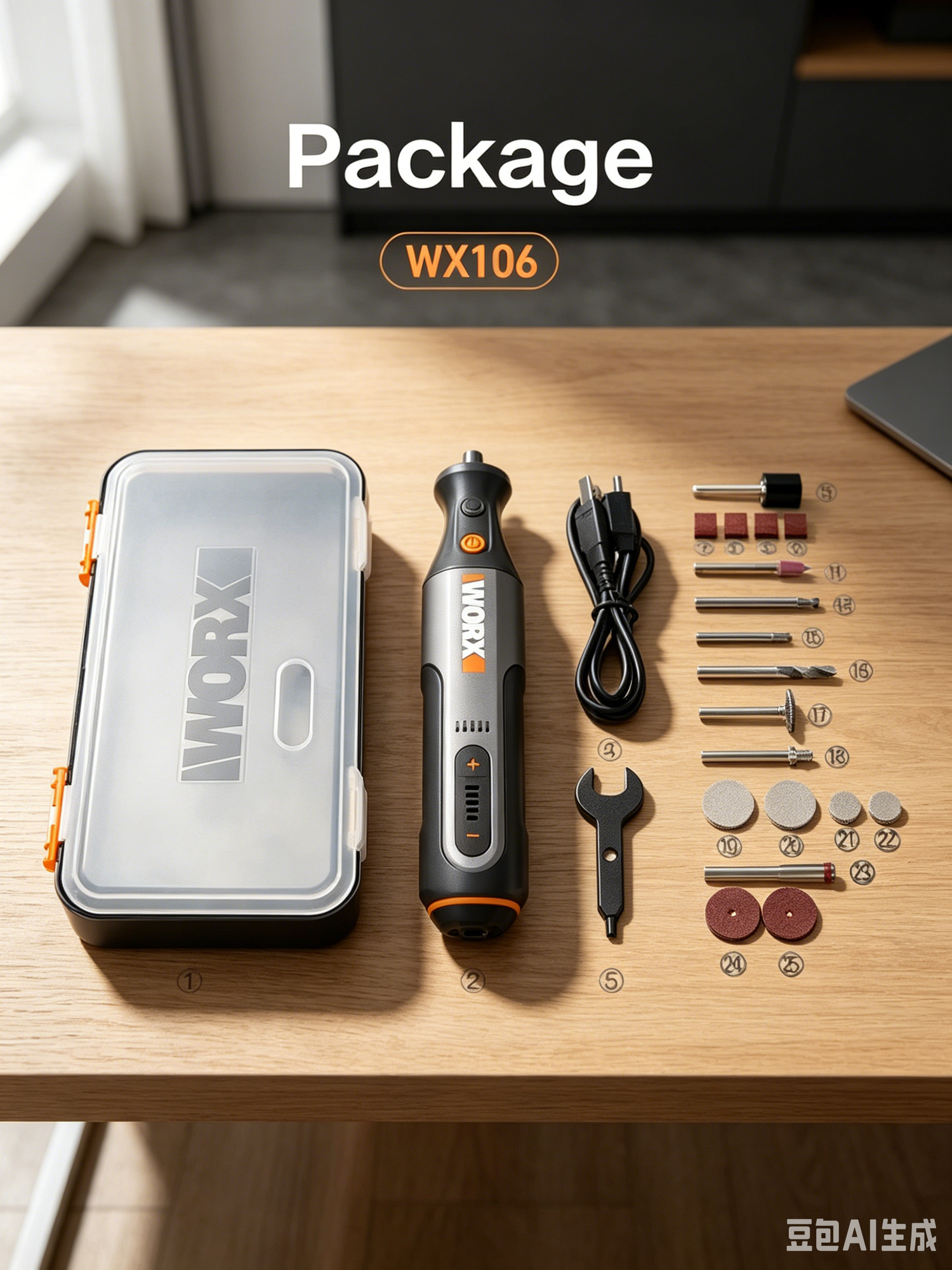 Аккумуляторная мини дрель Worx WX106, многофункциональный бормашинный набор с комплектом насадок для гравировки