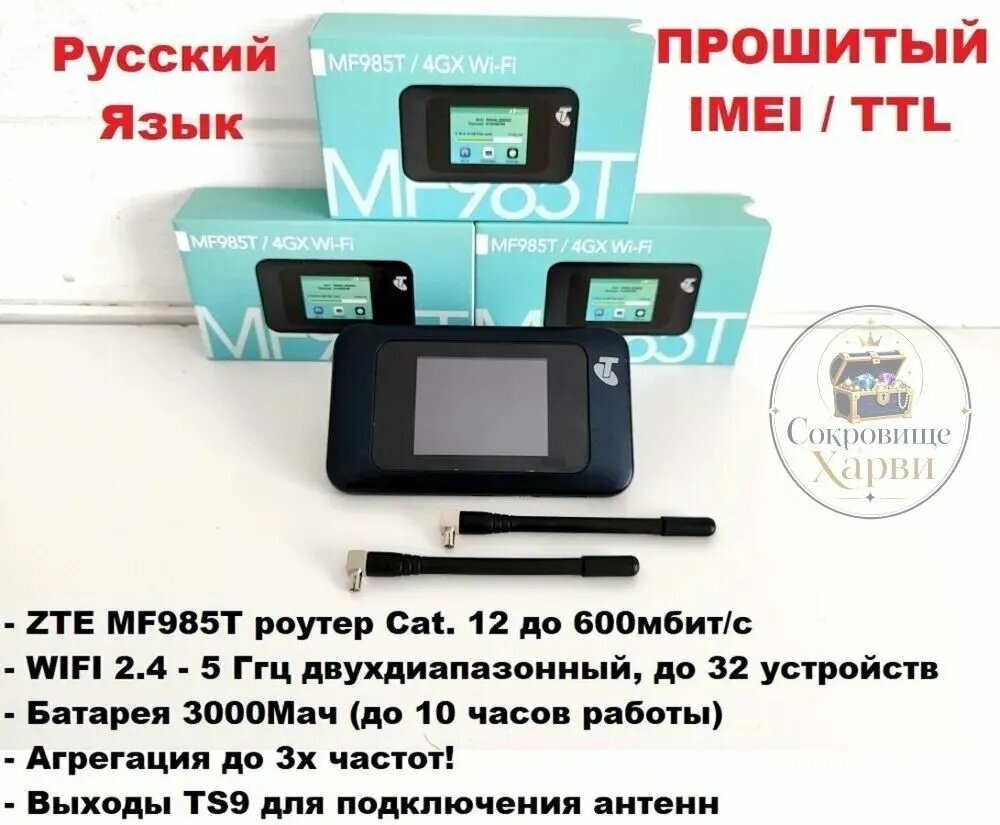 Прошитый SMART модем WIFI роутер двухдиапазонный ZTE MF985 (T) Cat.12 с дисплеем LTE 5 Ггц IMEI TTL