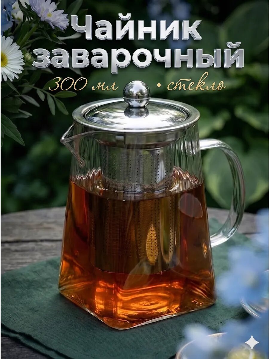 Чайник заварочный Magistro «Дарси. Дольки», 300 мл, 7×10×11.5 см, боросиликатное стекло, прозрачный