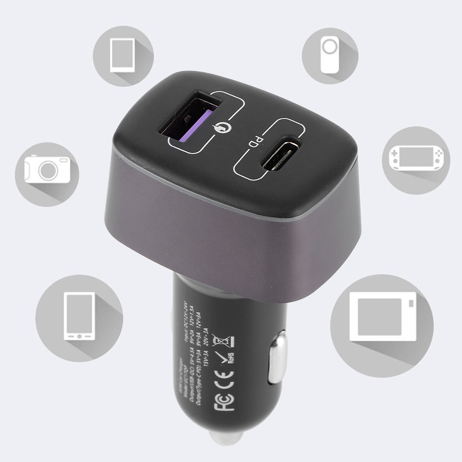 Автомобильное зарядное устройство USB 83 Вт, прикуриватель QC3.0, выход PD, быстрая зарядка для телефона, планшетного компьютера