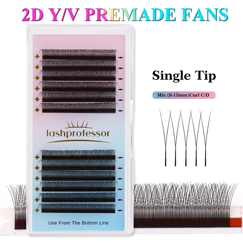 LASHPROFESSOR 1D V-образные ресницы 12 рядов 8-15 мм C, 13 мм, 2D Y Shape Lashes