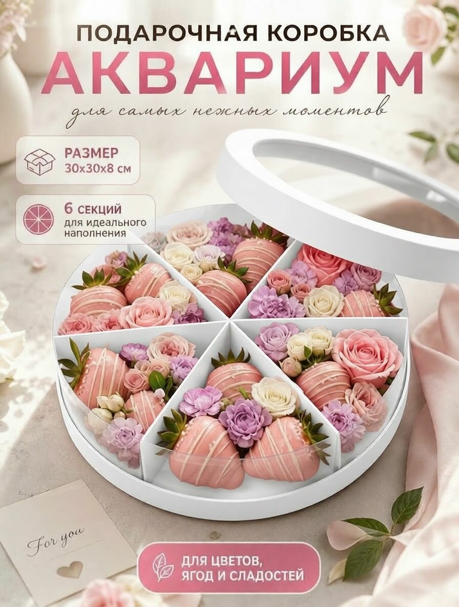 Подарочная коробка-аквариум, прозрачная, для цветов, клубники, зефира, конфет, круглая