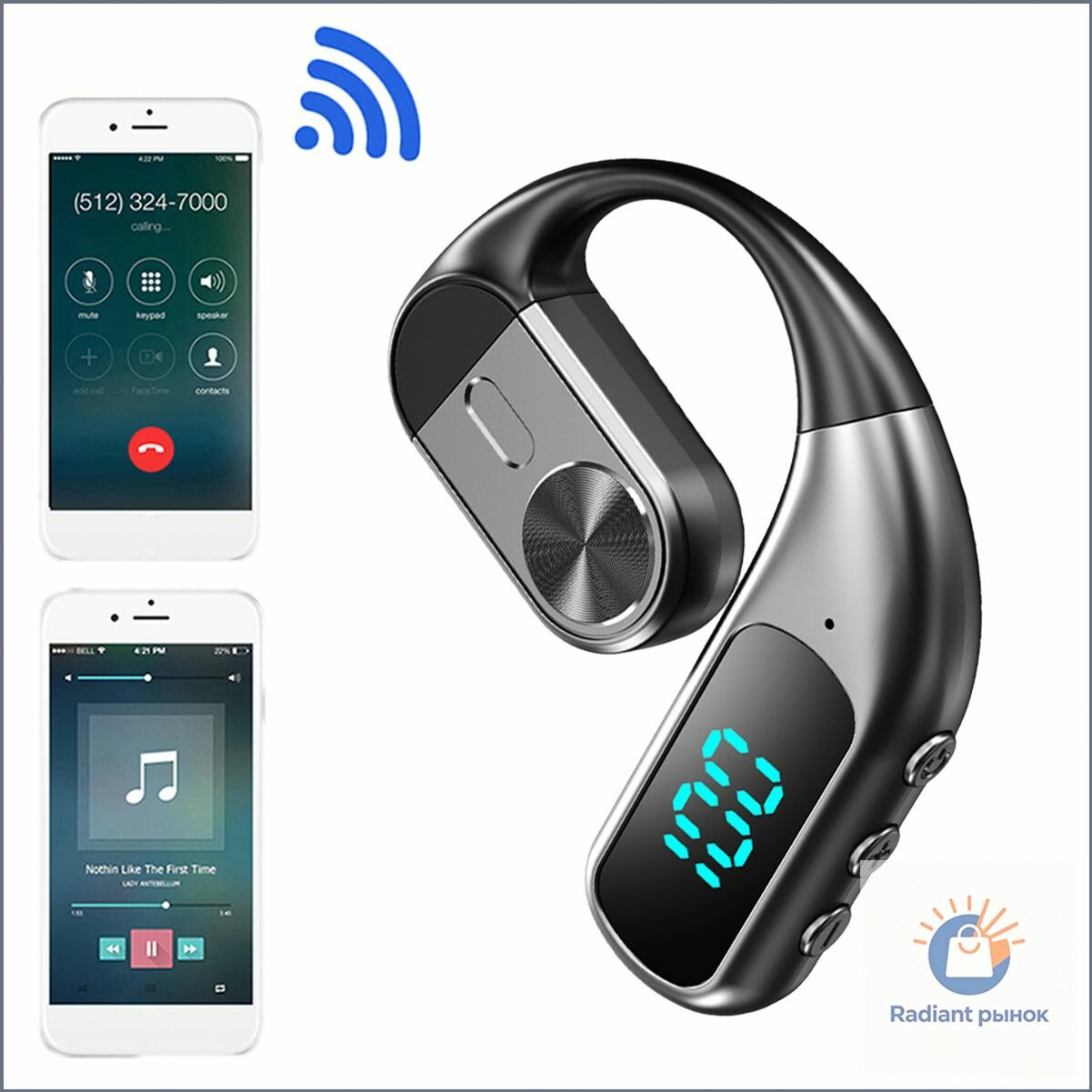 AI-переводчик наушники K1 черные с технологией воздушной проводимости, Bluetooth 5.5, до 30 ч работы