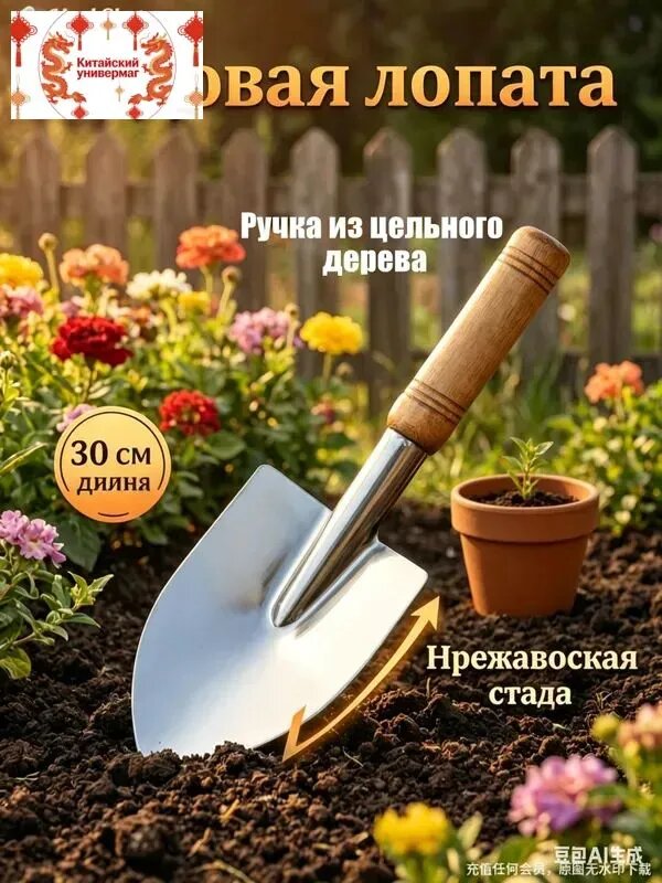 Совок садовый, Металл, рукоять Дерево
