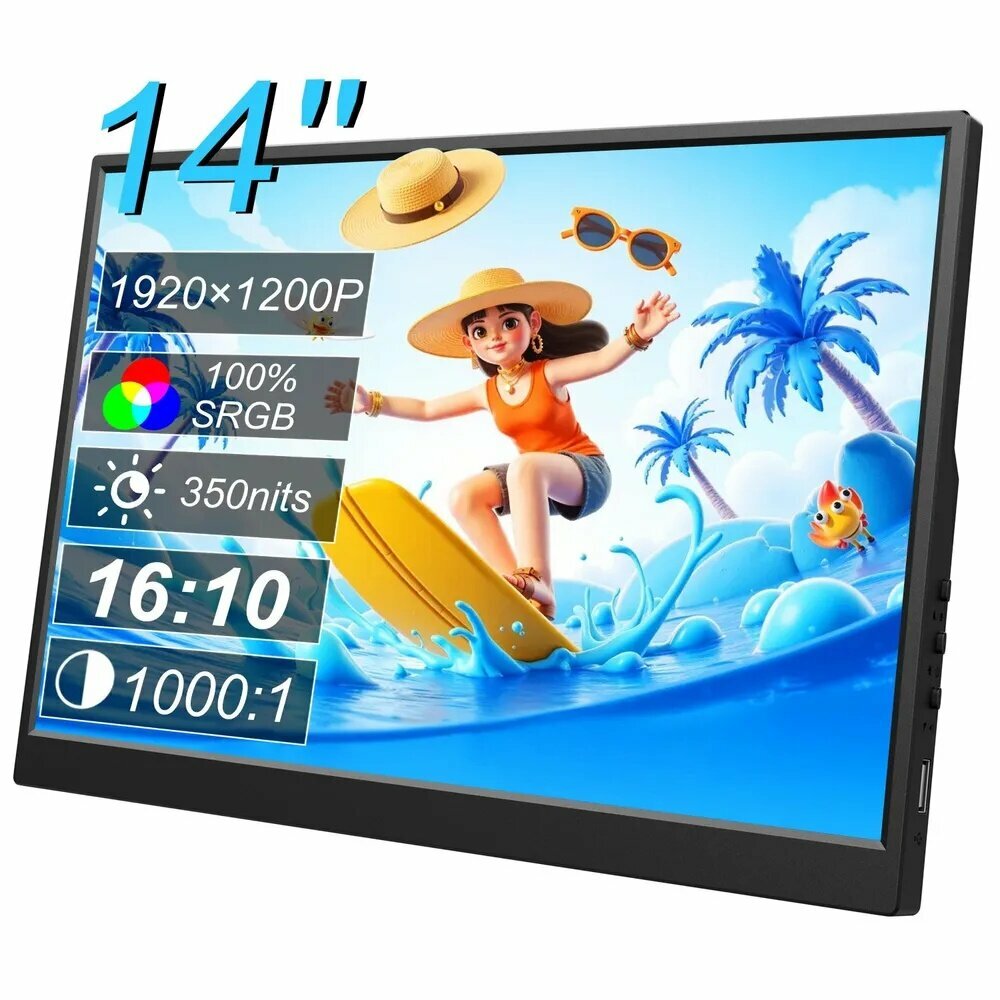 14" Монитор HD-14-1920X1200-ZJ, IPS, 1920x1200 WUXGA, 60 Гц, черный