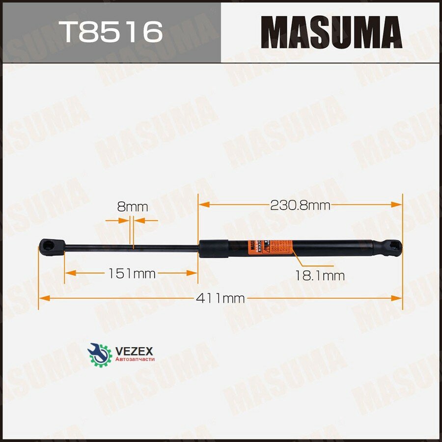 MASUMA T8516 Упор газовый багажника, L=411mm