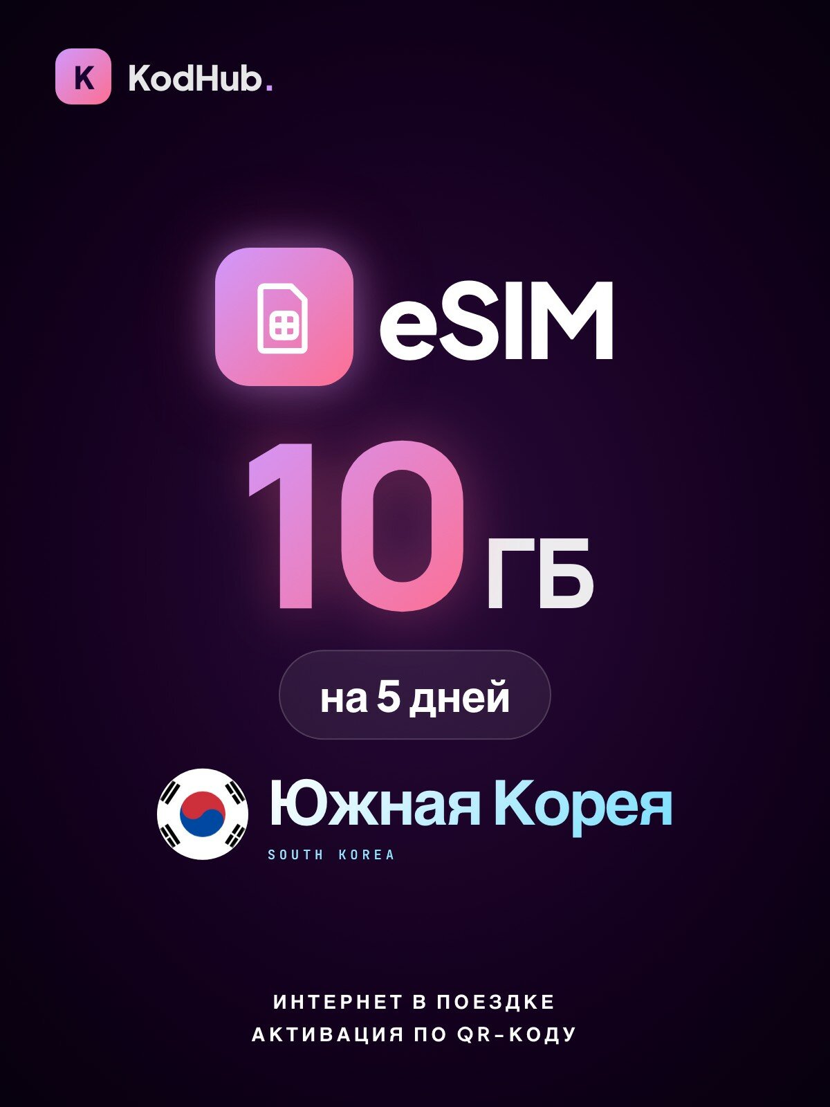 Туристическая eSIM Южная Корея 10 ГБ на 5 дней | интернет в поездке, связь за границей | QR-код активации