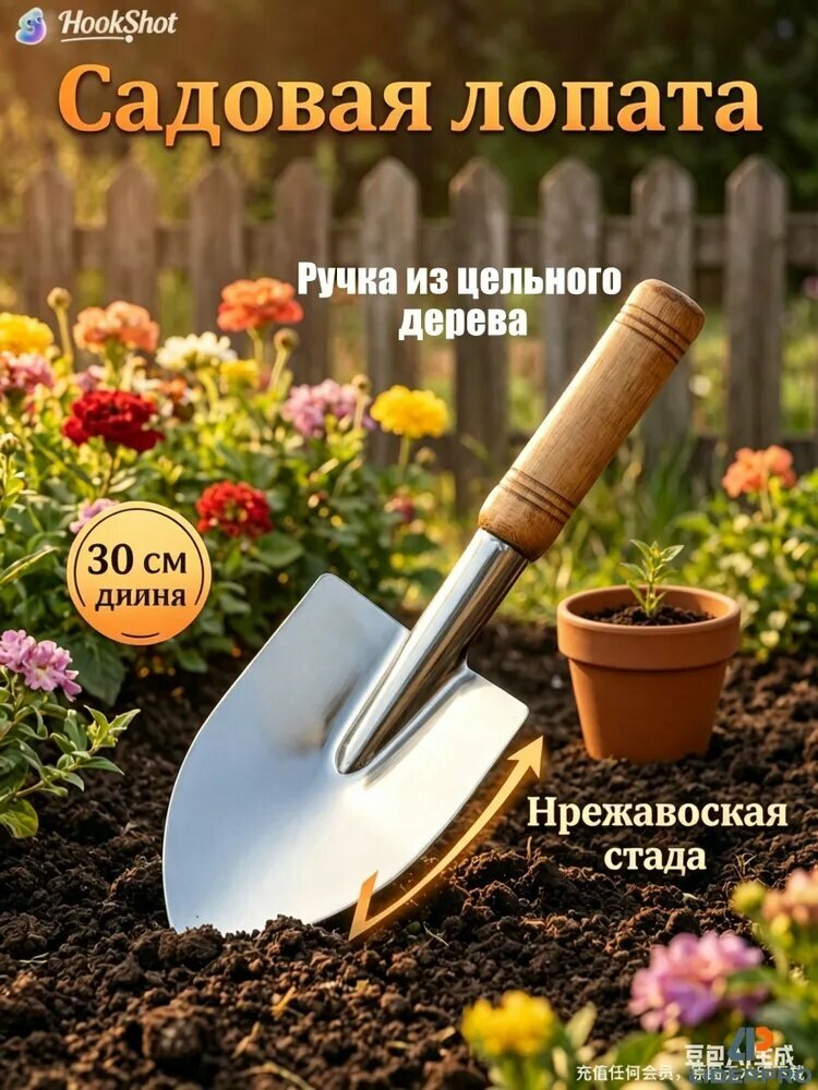 Лопата для рыхления почвы в саду (большая лопата из нержавеющей стали с деревянной ручкой)