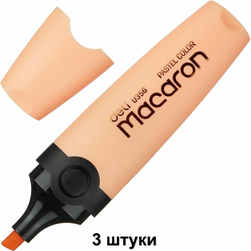 Deli Маркер текстовыделитель Macaron, скошенный наконечник, 1-5 мм, оранжевый, 3 шт