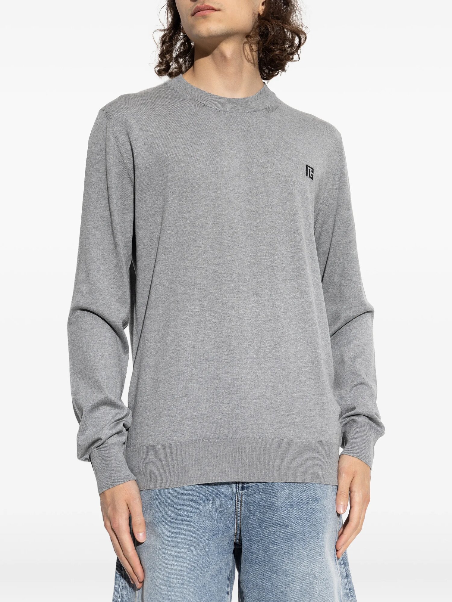 Свитер BALMAIN PB logo-embroidered sweater, размер 52, , grey — фото 1