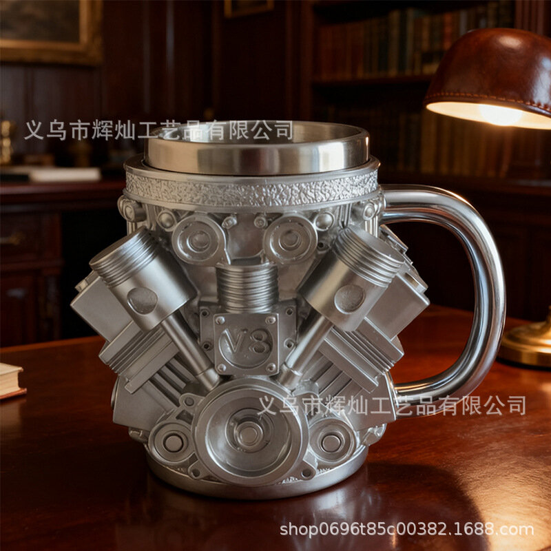 Кружка из смолы с двигателем V8, внутренним вкладышем, высококачественный нишевый персонализированный механический орнамент