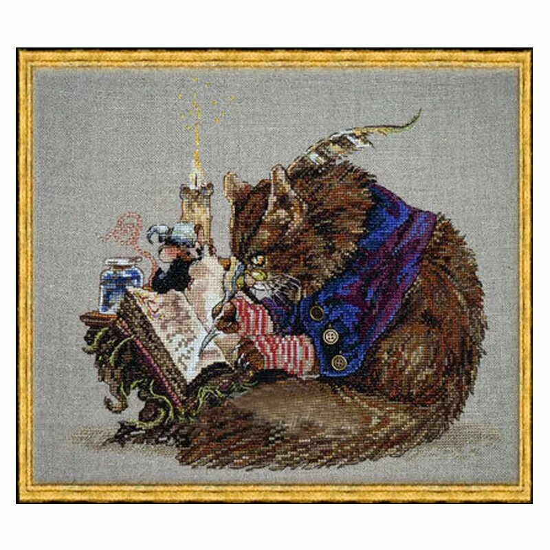Набор для вышивания крестом, Кошка читает книгу, Nimue, Вышивка, Подсчитал холст, Крестный комплект стежка