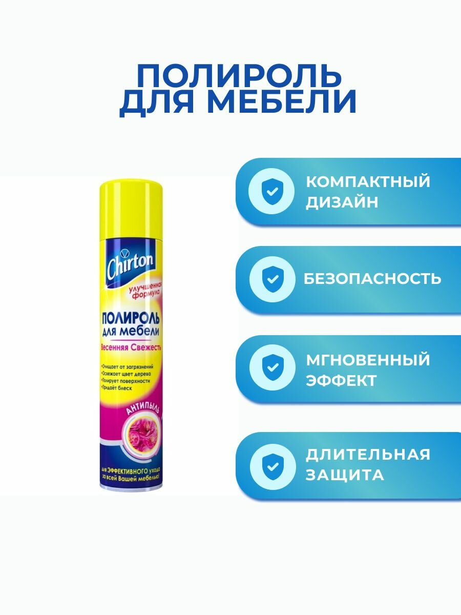 Полироль Chirton Весенняя свежесть антипыль для мебели 300мл.