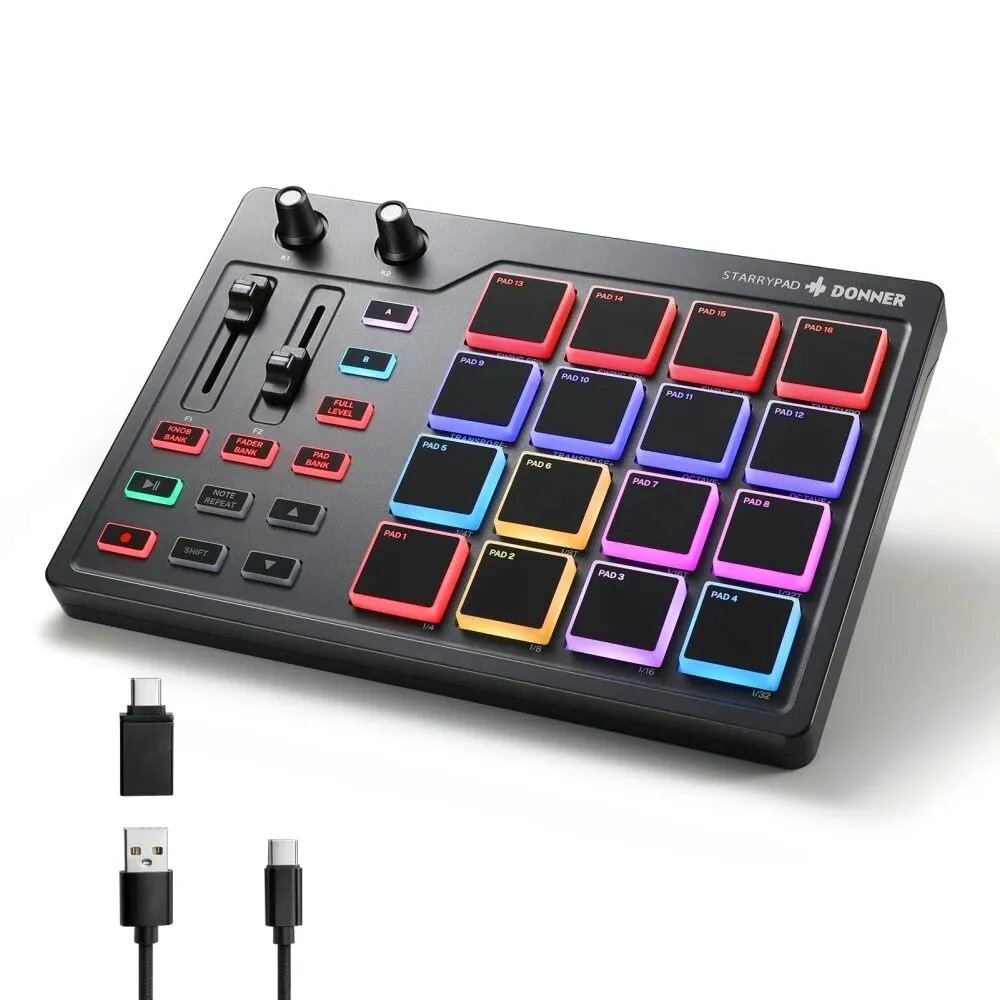 Профессиональная ударная машина Donner DPD-16 MIDI Pad Beat Maker, Драм-машина