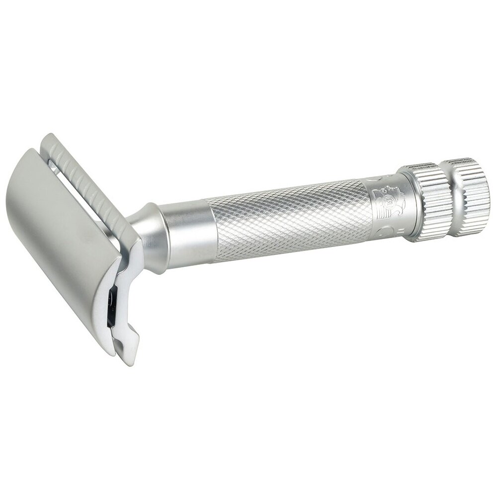 Merkur 34002 Cтанок т-образный для бритья merkur 34c, матовое хромированное покрытие, прямой срез, закрытый гребень, короткая ручка, лезвие в комплекте (1 шт)