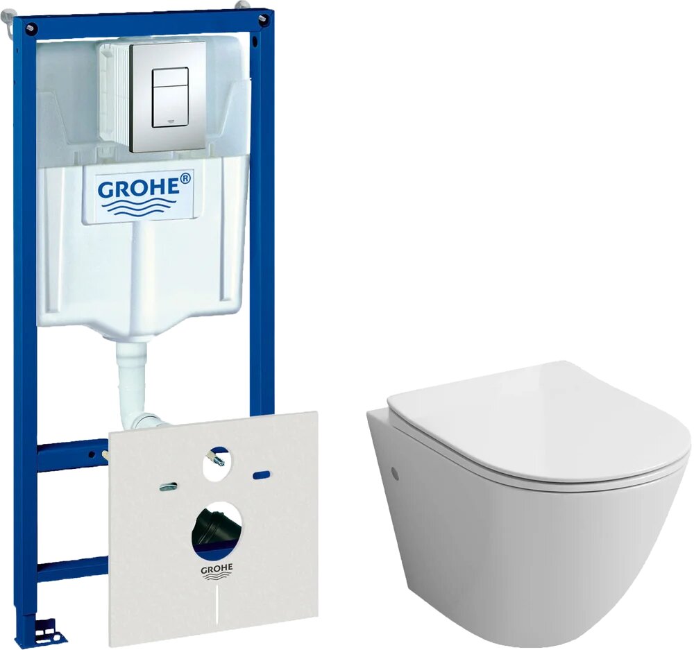 Комплект Унитаз подвесной Grossman GR-4411S безободковый / Инсталляция Grohe Rapid SL 38772001 3 в 1 с кнопкой смыва / Шумоизоляция 37131000