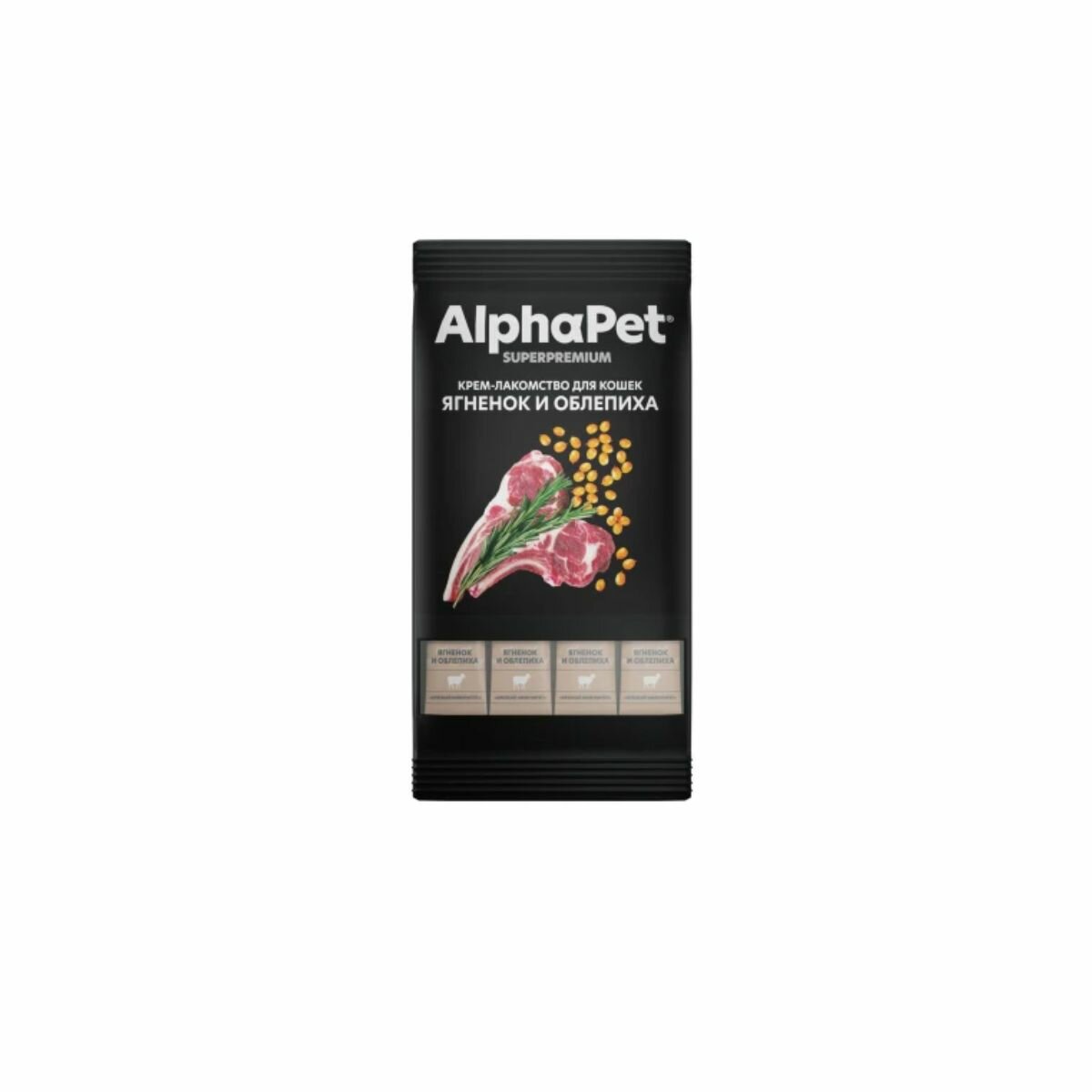 AlphaPet Крем-лакомство для кошек Superpremium, с ягнёнком и облепихой, 48 гр.