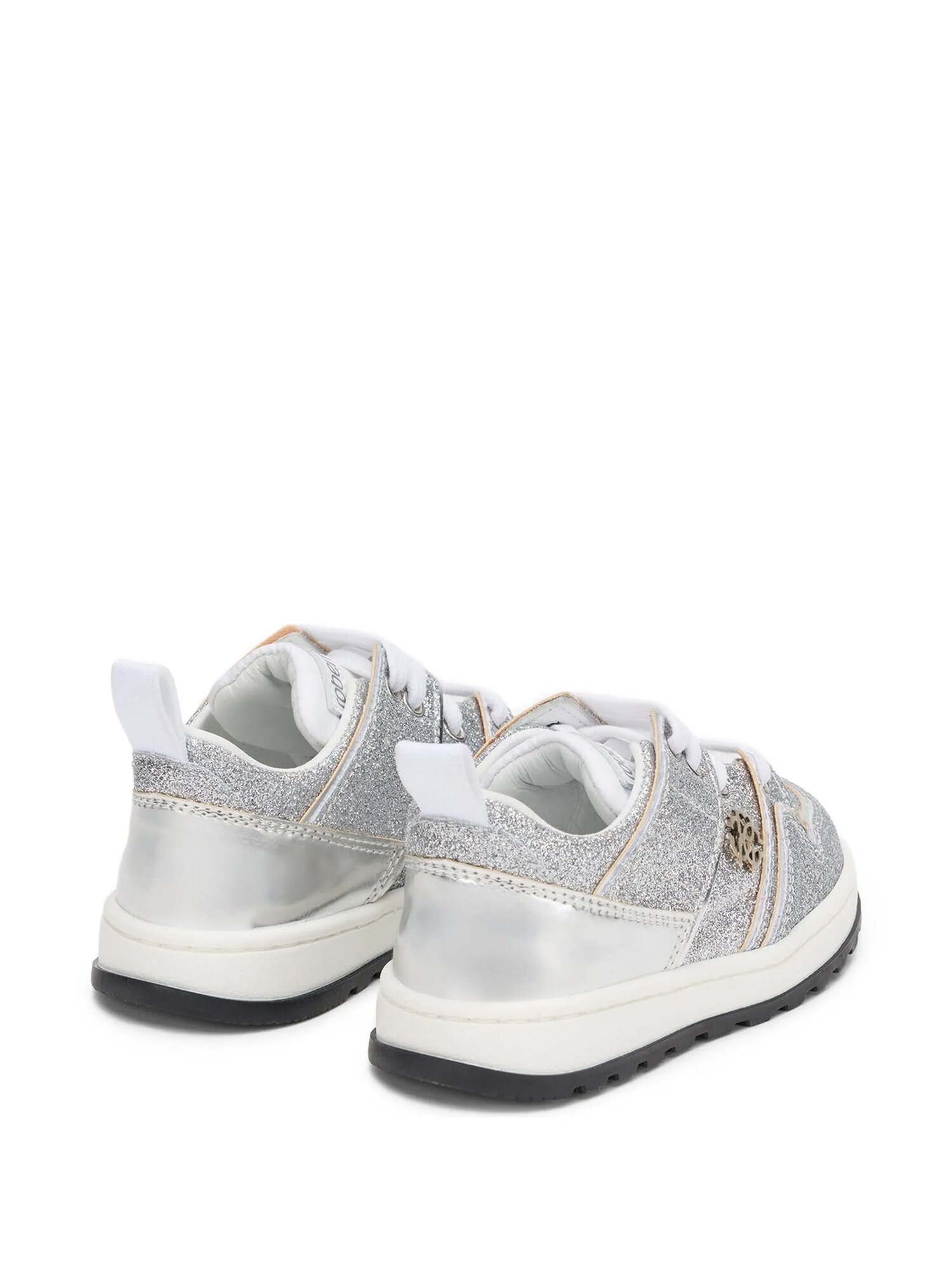 Кроссовки Roberto Cavalli Glitter-effect logo-plaque sneakers, размер 19, серебристый/красный — фото 1