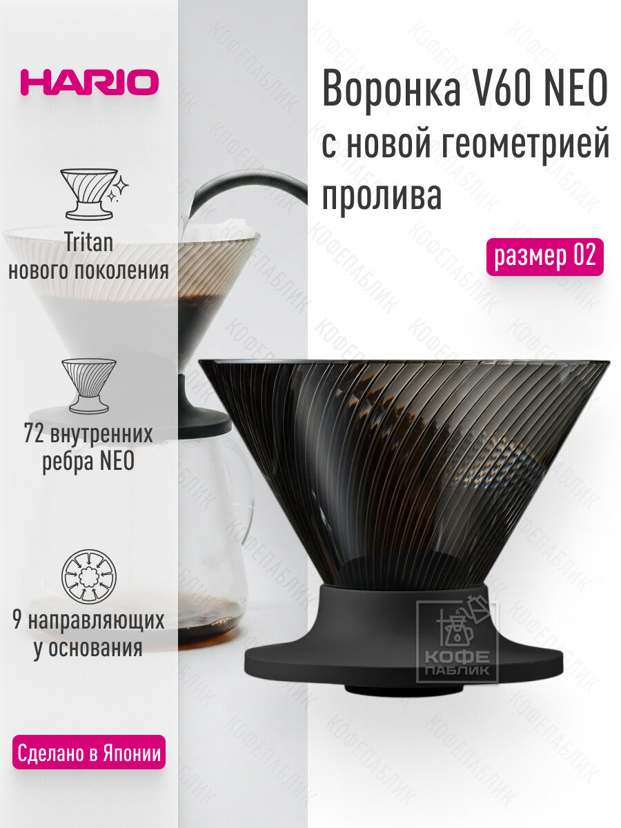Воронка для кофе HARIO V60 Dripper NEO VDN-02-B из Tritan, размер 02, чёрная