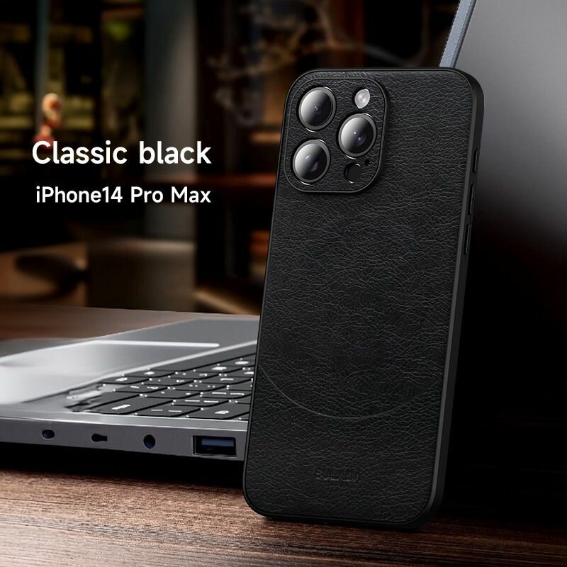 Роскошная кожа чехол на Apple iPhone 14 Pro Max (Эпл Айфон 14 Про Макс) Поставляется с магнитным кольцом MagSafe с магнитом кожаный чехол магнитное кольцо