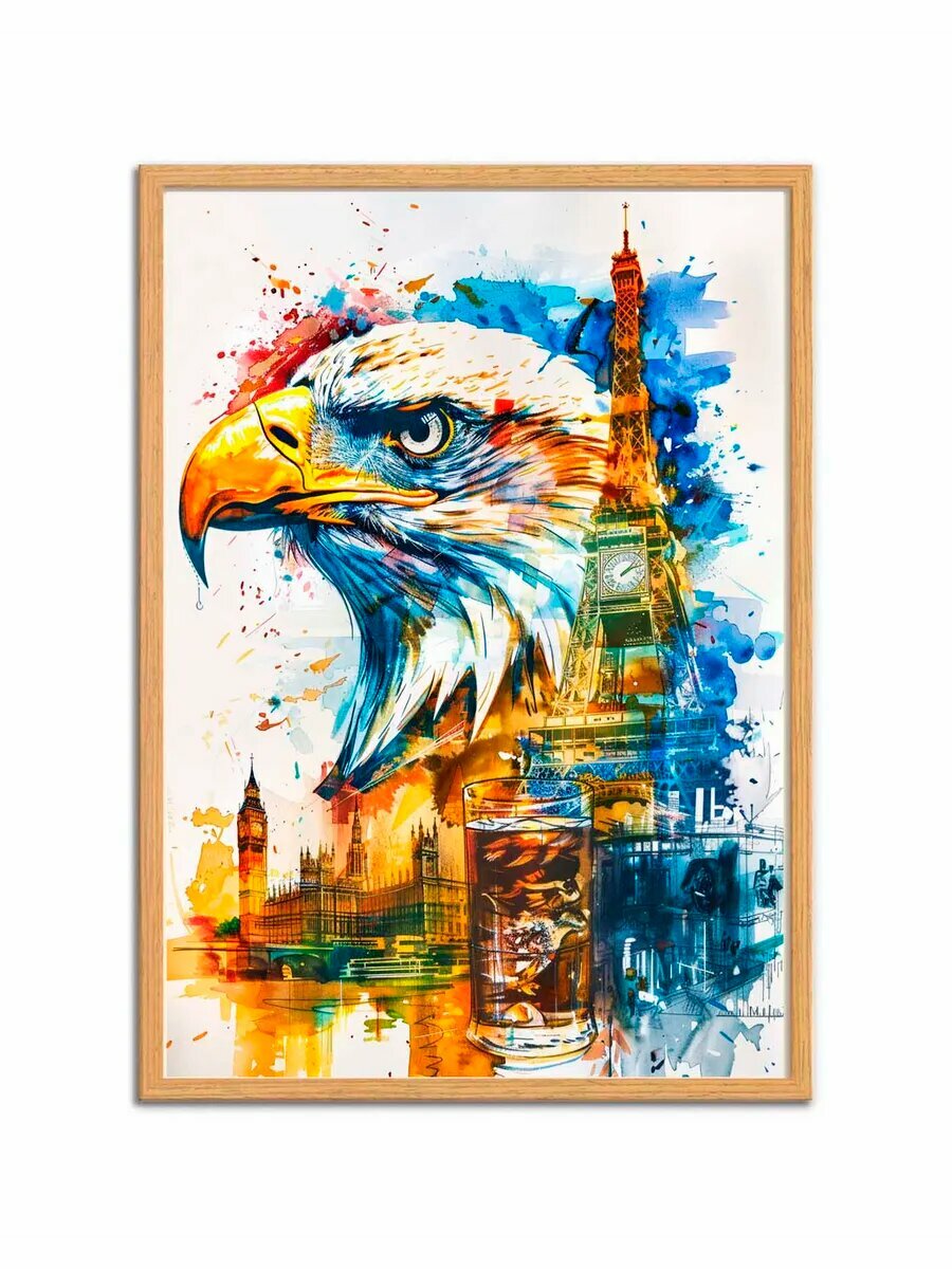Животное-Орел пьет Виски 5, Плакат 30x42см