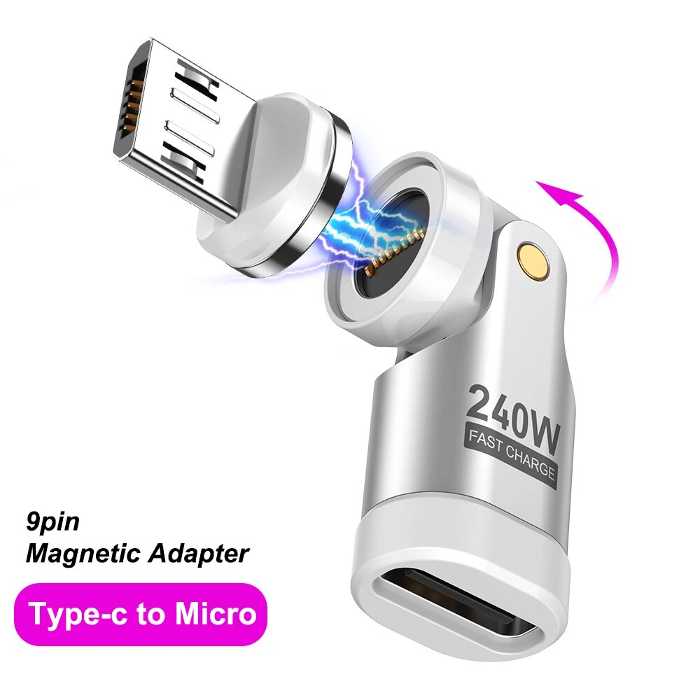 Магнитный OTG-адаптер AUFU 9PIN 240W Type-C: USB-C на Type-C, быстрая Белый, White 9pin Micro