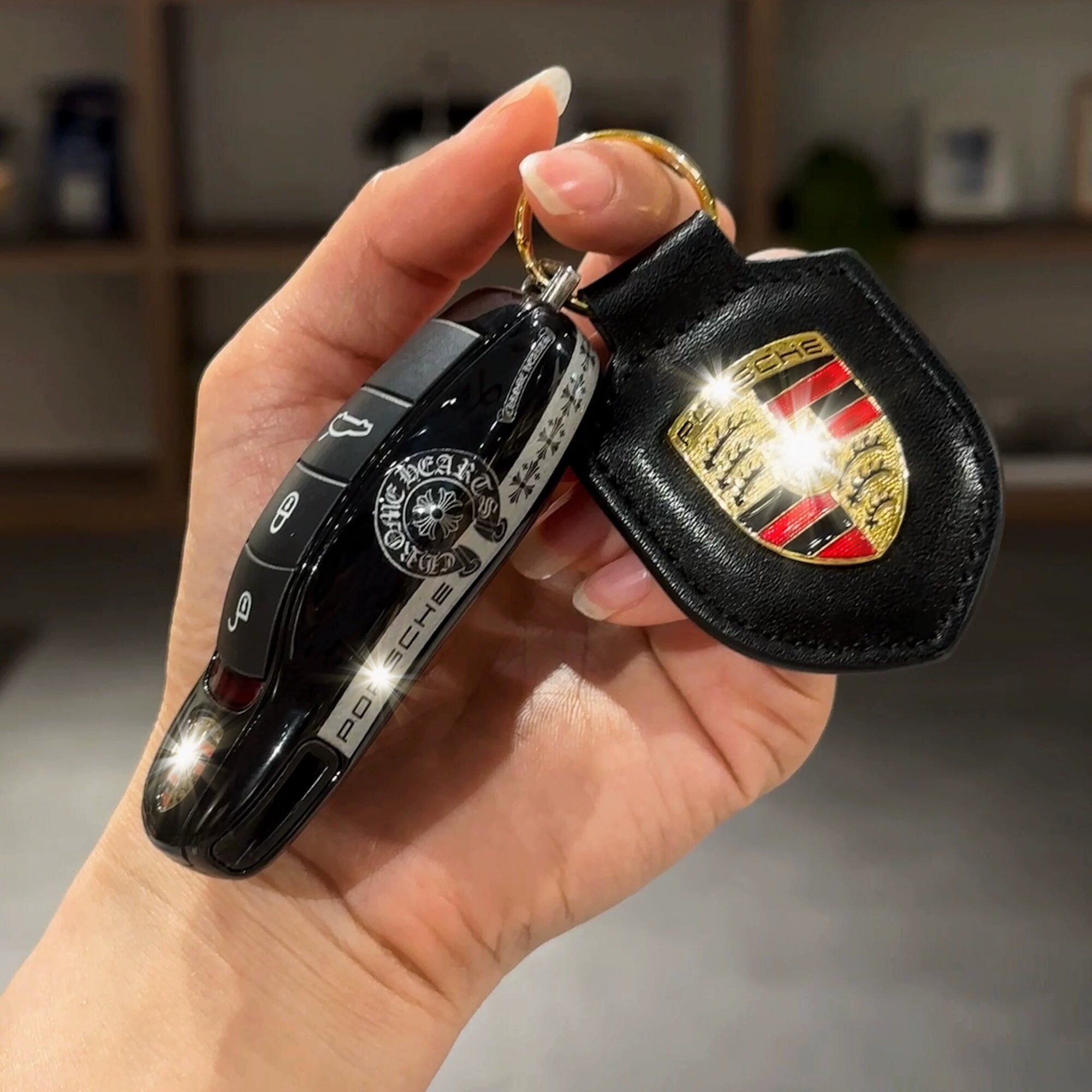 Ключевой чехол Chanel с замком-щитом для Porsche Cayenne, Macan, 718, Taycan, 911 роскошная автомобильная аксессуар