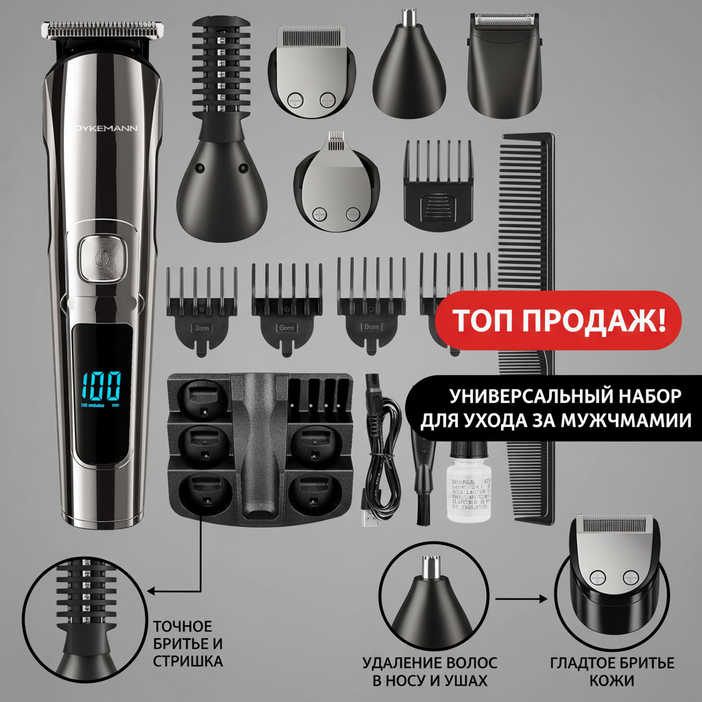 Триммер-бритва для бороды и волос DYKEMANN BARTHAARE GR-24