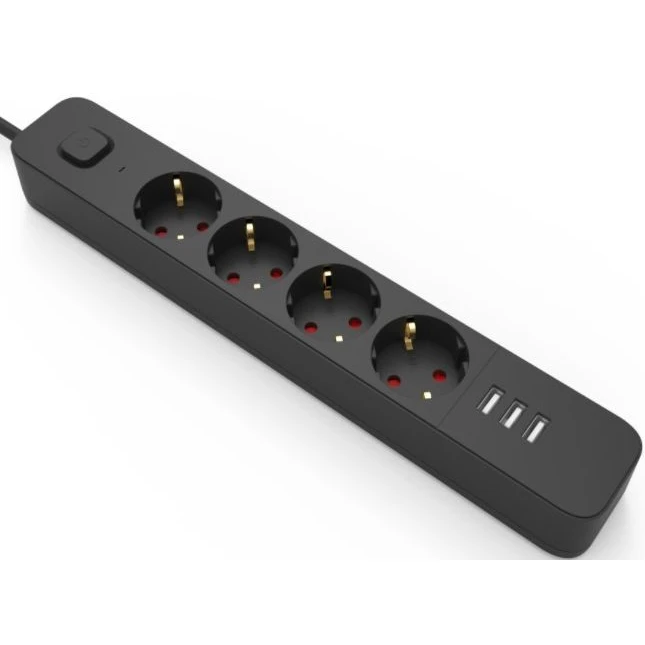 EPS-4-U3-B-2 Сетевой фильтр Гарнизон 2.0 Мультипорт EPS-4-U3-B-2, 4 р, 10А, 3xUSB, 2м, ур. защиты 2+, черный, пакет — фото 1