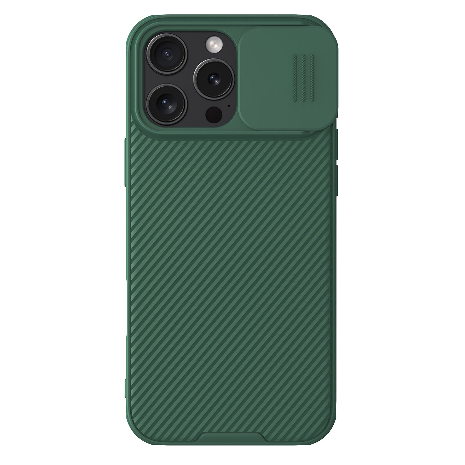 Чехол зеленого цвета (Dark Green) от Nillkin c поддержкой магнитной зарядки MagSafe для iPhone 16 Pro Max, серия CamShield Pro Magnetic