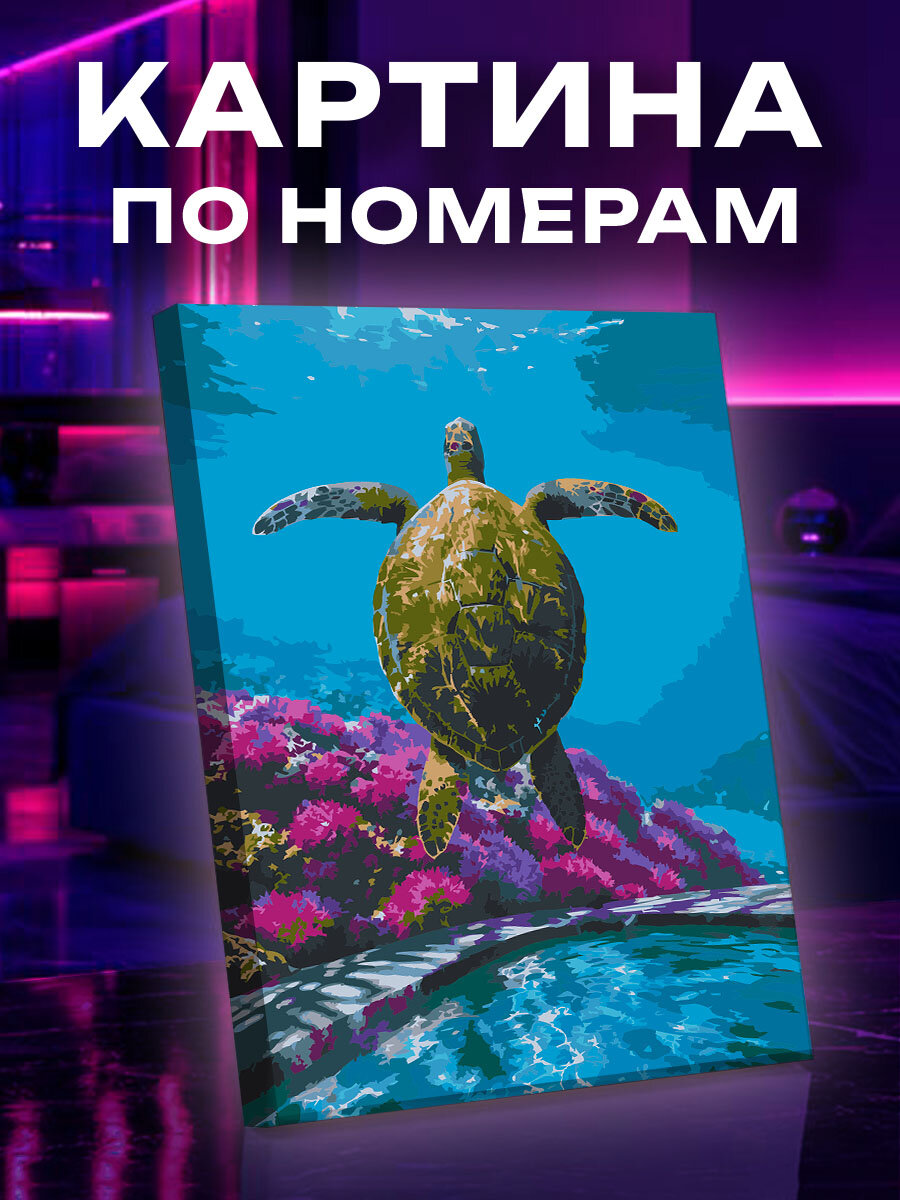 Картина по номерам Черепаха над неоновым рифом