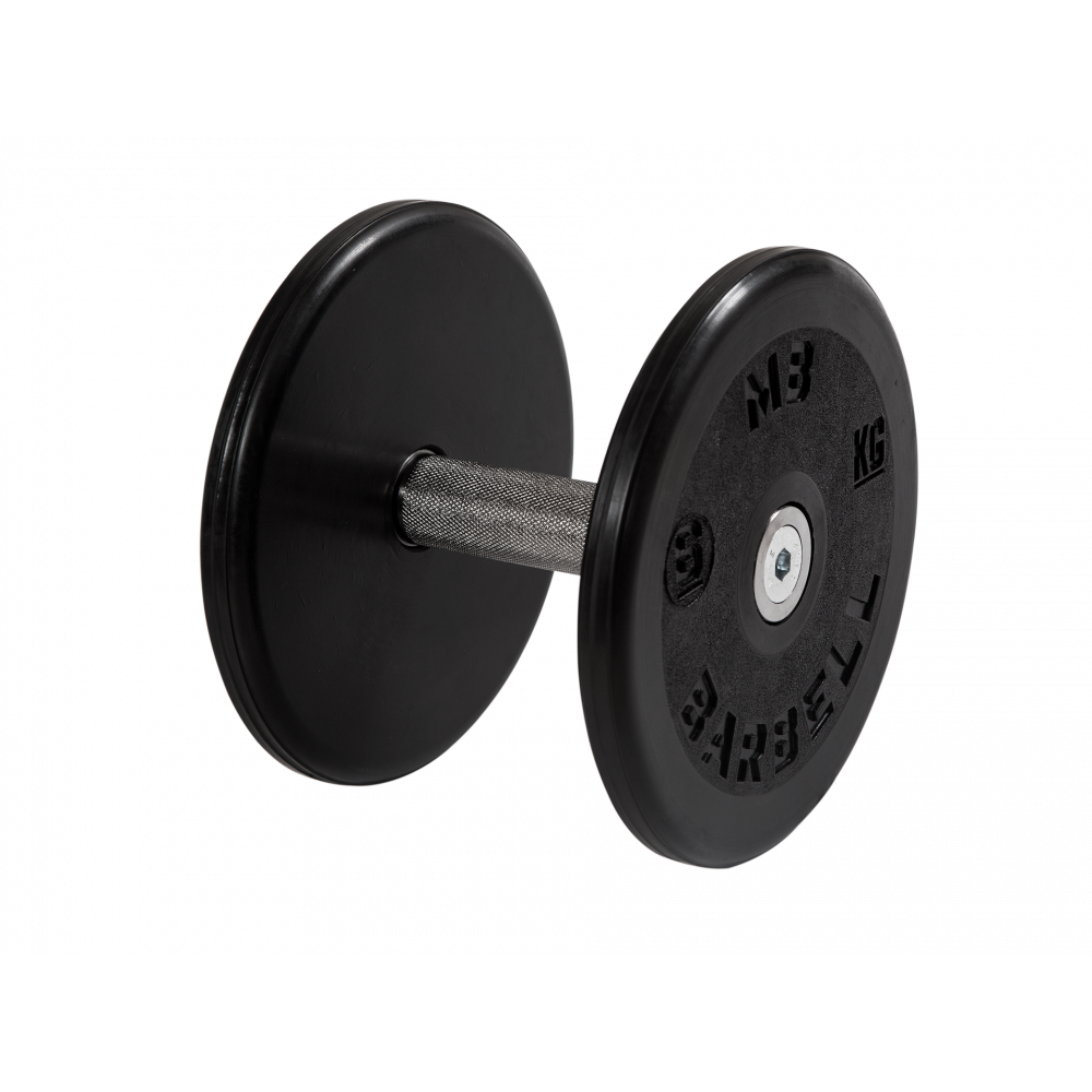 Гантель MB Barbell классик, вес 6 кг, неразборная, вращающаяся хромированная ручка, хват 30 мм, длинна 130 мм