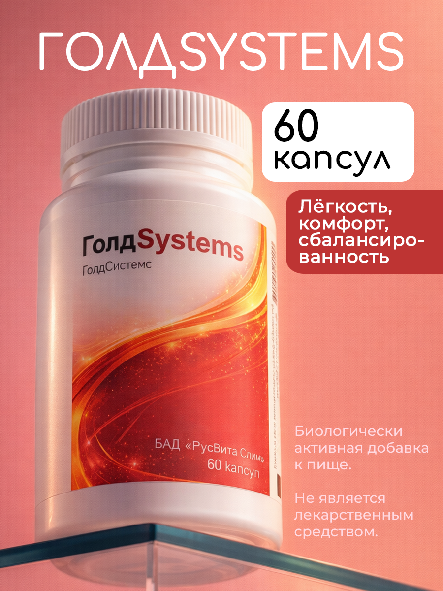 БАД Русвита Слим, Комплекс для похудения ГолдSystems, активные ингредиенты, натуральный состав, банка, 60 капсул