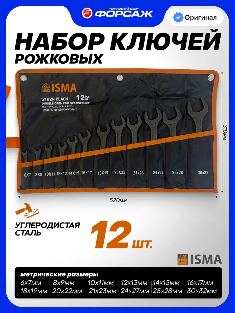 Набор ключей рожковых 12 предметов на полотне