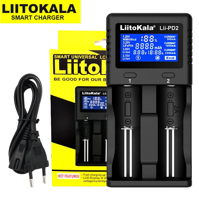 Зарядное устройство LiitoKala Lii PD2, для аккумуляторов 26650-10440, ЖК-дисплей, 2слота