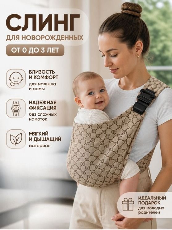 Слинг для детей, универсальный, для новорожденных и детей до 3 лет, с регулируемым ремнем, для прогулок и дома Хаки