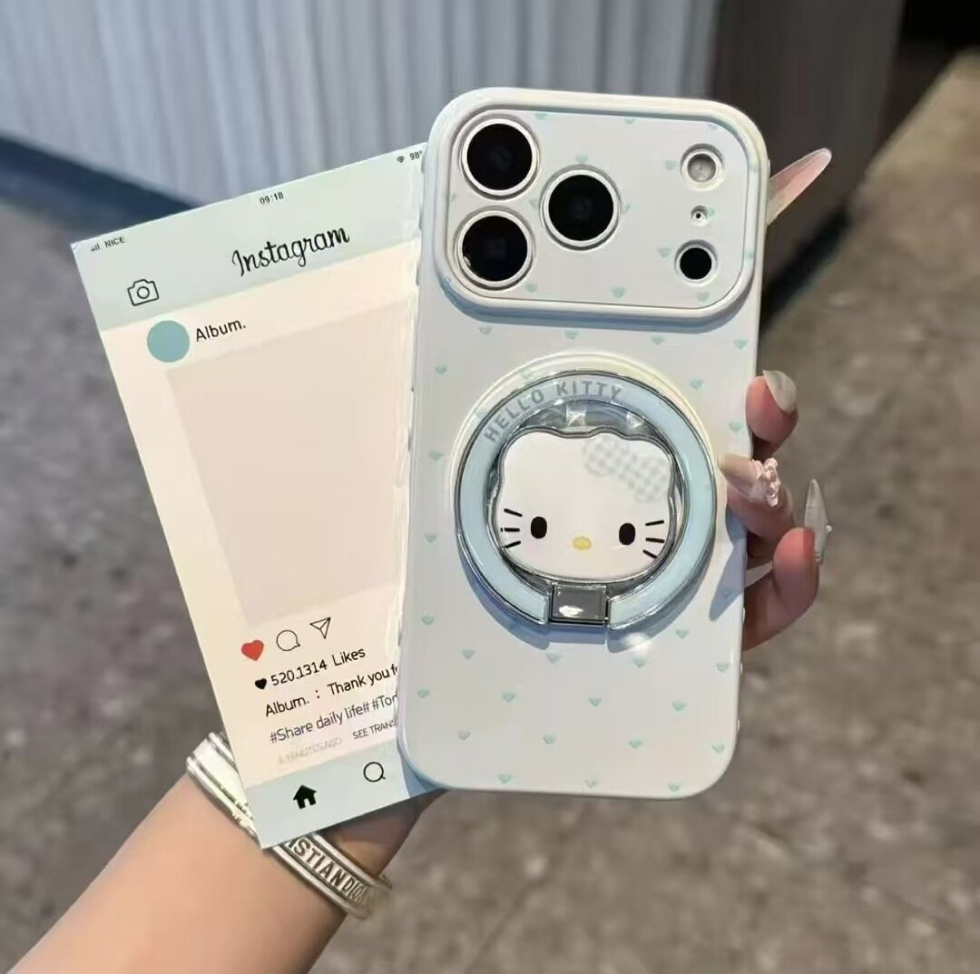 Чехол Hello Kitty с сердечком и подставкой для iPhone 14 Pro Max прозрачный чехол