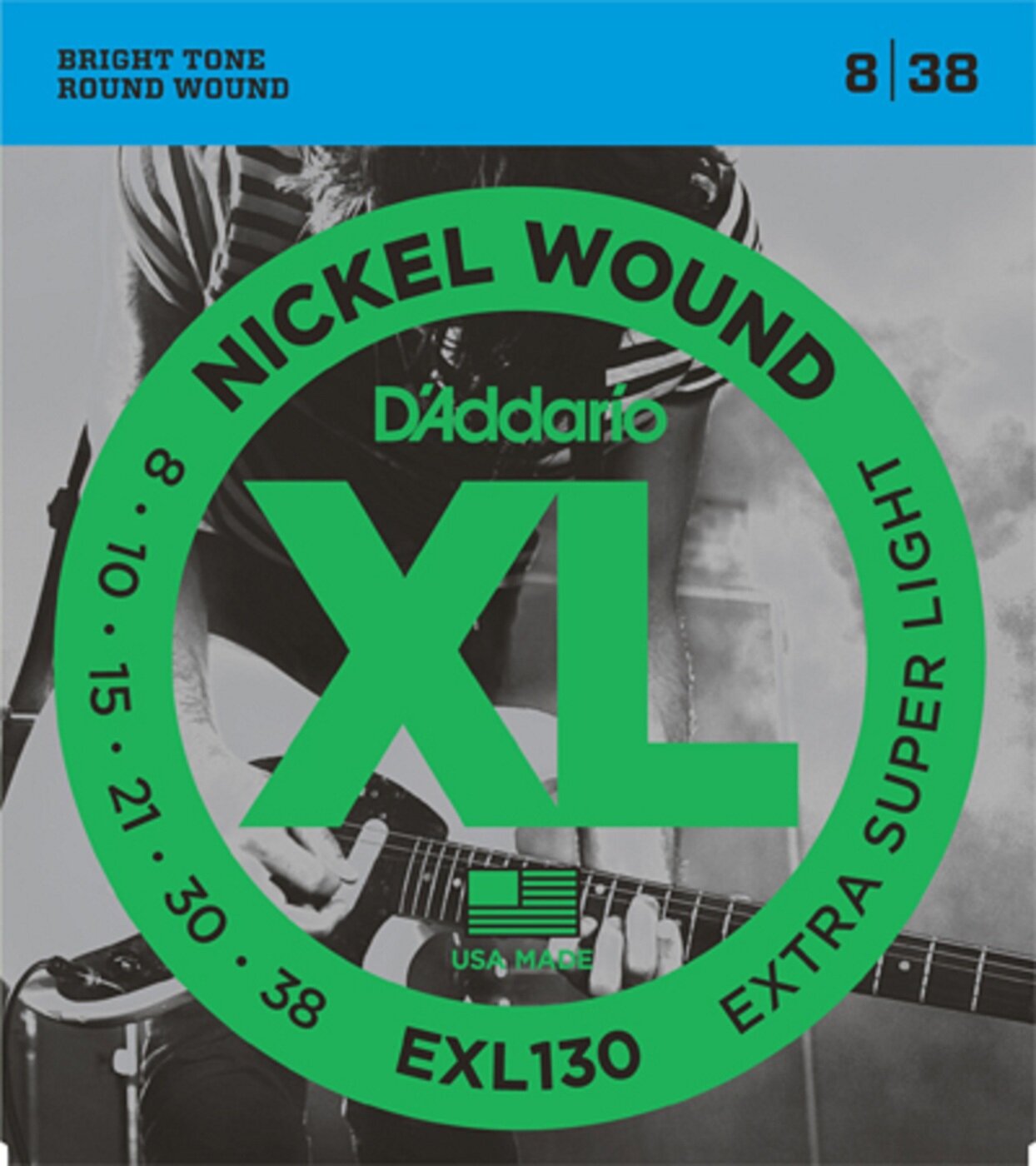 Струны для электрогитары D'ADDARIO EXL130 (8-38) высокоуглеродистая сталь/никелированная сталь, Extra Super Light